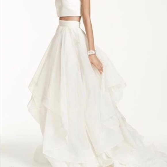 David's Bridal | Dresses | Twopiece Mikado Crop Top Ivory Ball Gown ...